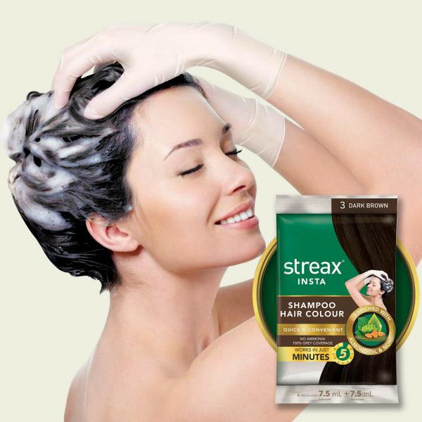 Streax Dark Brown Shampoo Hair Colour For Men And Women, 15 Ml (Pack Of ...