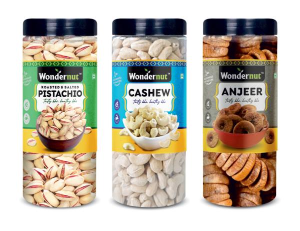 Wondernut Pistachios Cashews Anjeer Natural Combo 750gm(250gm Pack of 3 ...