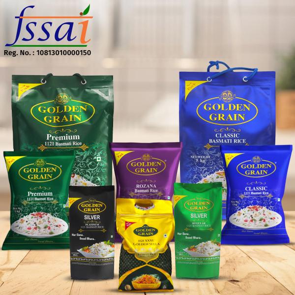 GOLDEN GRAIN Classic Basmati Rice 5Kg + Silver Regular Basmati Rice 1Kg ...
