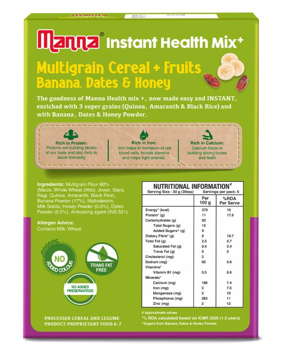 Manna Health Mix Instant 200g, Millets, Banana, Dates, Honey & Milk ...