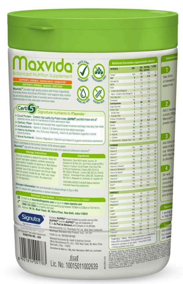 Maxvida Balanced Nutrition Supplement for Adults - BIB (Chocolate ...