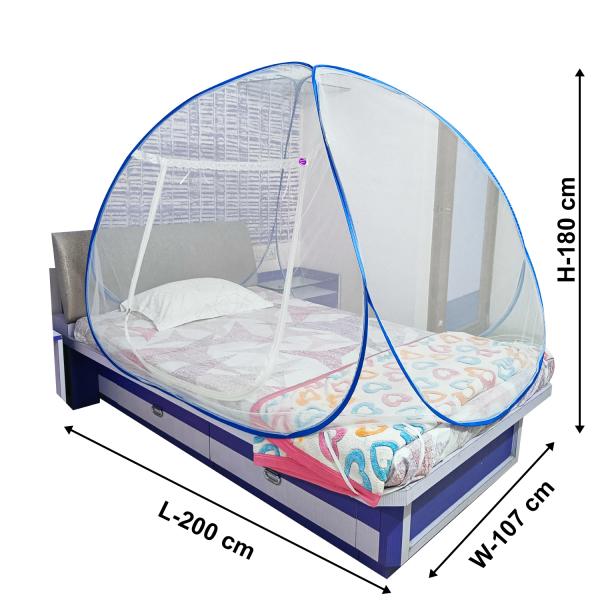 SILVER SHINE Mosquito Net Polyester Foldable for Adult Single Bed White Color and Blue Patti ...