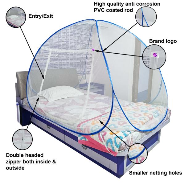 SILVER SHINE Mosquito Net Polyester Foldable for Adult Single Bed White ...