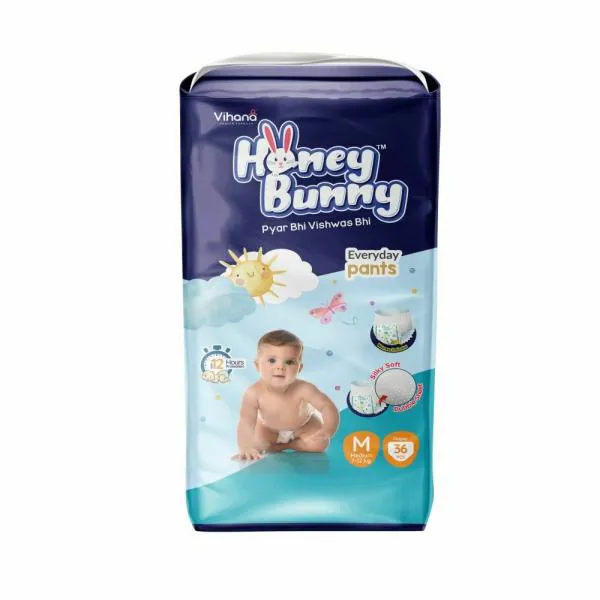Honey Bunny Pants Diapers M - 36 pcs with Wetness Indicator, Silky Soft ...