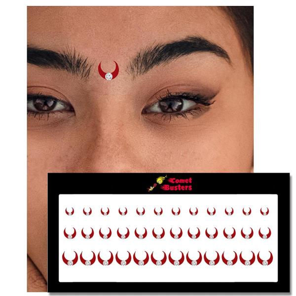 Comet Busters Multisized Red Moon Bindis With Silver Stone (BIN1176 ...