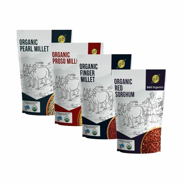 B&B Organics Millets Pack (Proso, Pearl, Ragi, Red Jowar) - each 500 g ...