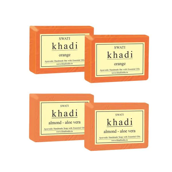 SWATI KHADI Organic Natural Herbal Orange And Almond Aloevera Soap For Glowing Skin And Body ...
