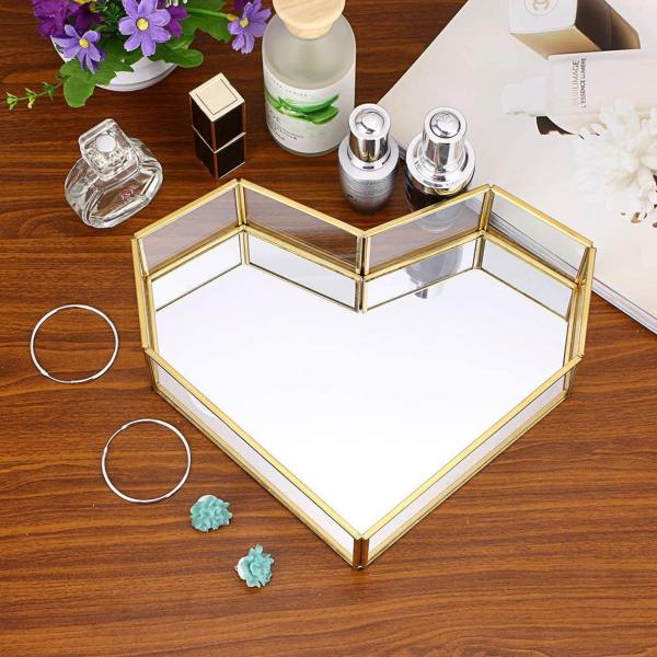 LamJum Gold Brass, Glass Heart Tray With Rim And Mirror Base - JioMart