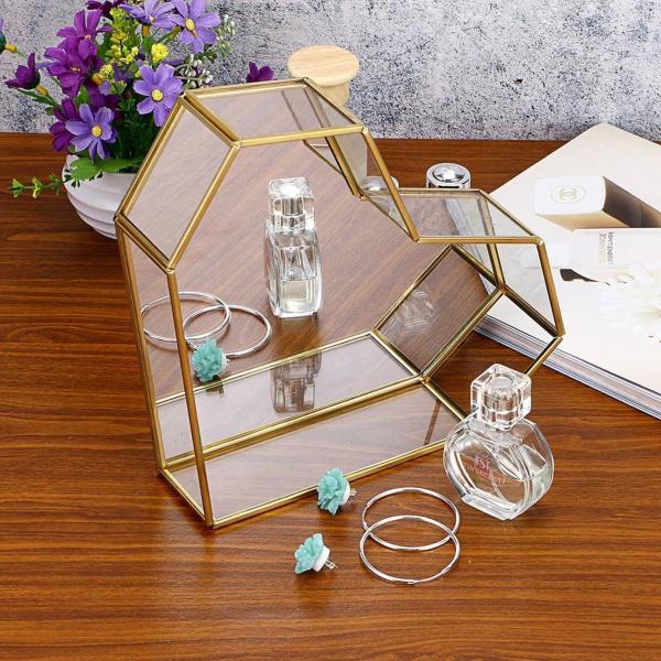 LamJum Gold Brass, Glass Heart Tray With Rim And Mirror Base - JioMart