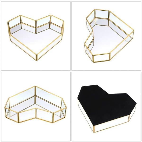LamJum Gold Brass, Glass Heart Tray With Rim And Mirror Base - JioMart