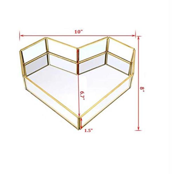LamJum Gold Brass, Glass Heart Tray With Rim And Mirror Base - JioMart