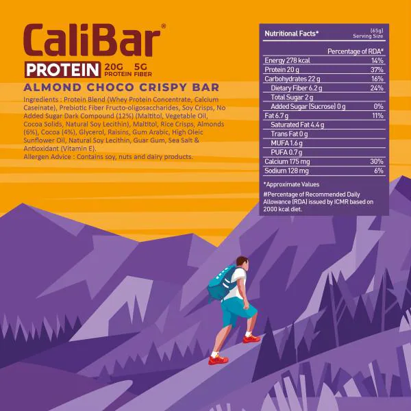 CaliBar 20g Protein Bar Almond Choco Crispy Bar (Pack of 6) - JioMart