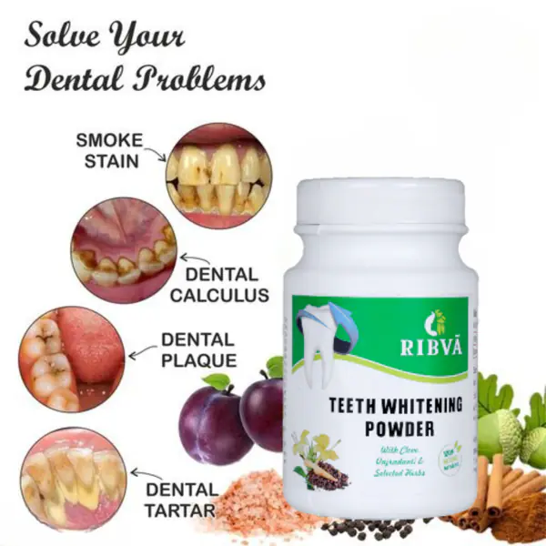 RIBVA Organic White Tooth Powder For Tobacco Stain, Tartar, Gutkha ...