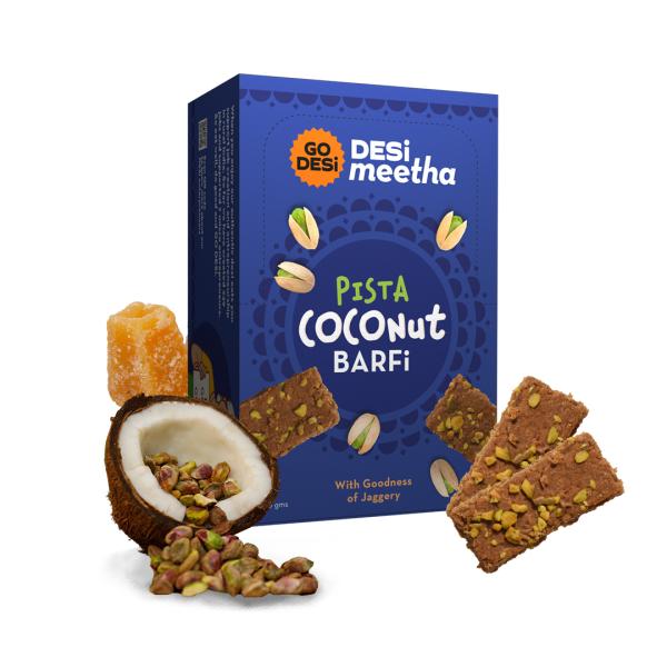 Go Desi Pista Coconut Barfi, Desi Meetha, Dry Fruits Sweet, Sweets ...
