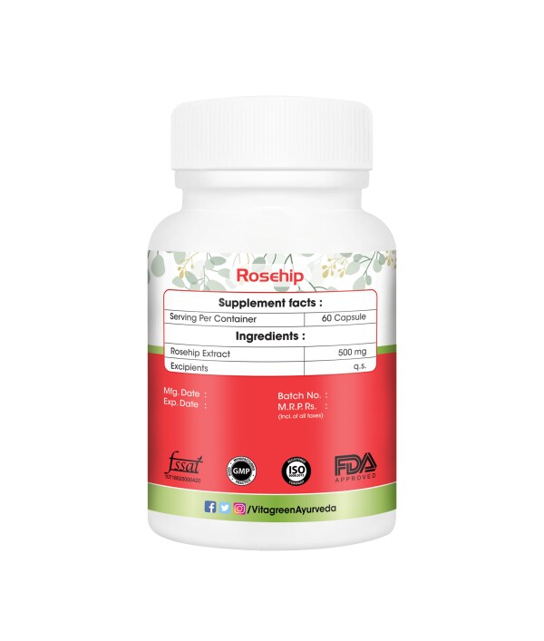 VitaGreen ROSEHIP Capsules For Support Bones & Joint Health, Pure ...