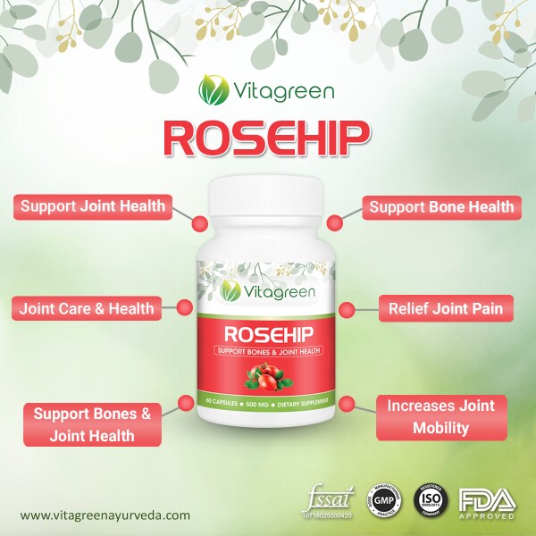 VitaGreen ROSEHIP Capsules For Support Bones & Joint Health, Pure ...