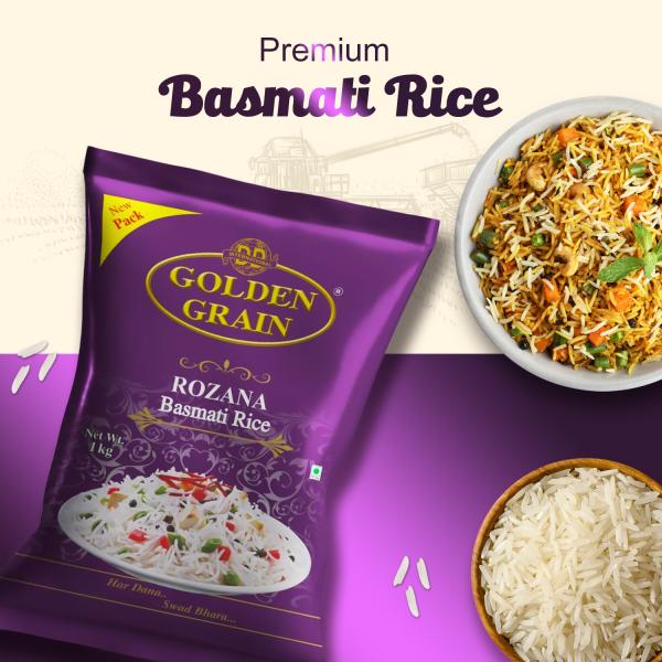 GOLDEN GRAIN Rozana Basmati Rice 1kg Pack Offer | Whole Grain, Non-GMO ...