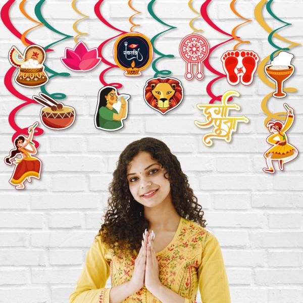 Festiko Happy Durga Puja Swirls Decoration 12 Pcs, Durga Puja ...