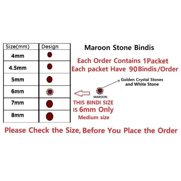 Vama Fashions Golden White Stone Maroon Bindi for Girls ( 90 Stone ...