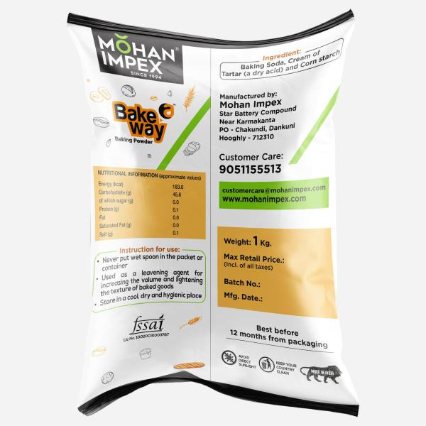 Mohan Impex 1 Kg Baking Powder for Making Cake, Breads, Pizza, Dhokla ...