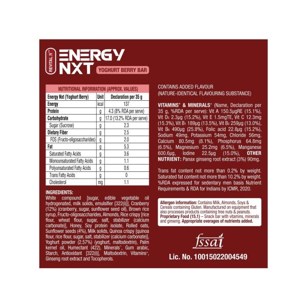 Revital H Energy NXT Yoghurt Berry Bar Powered with Natural Ginseng 35g ...
