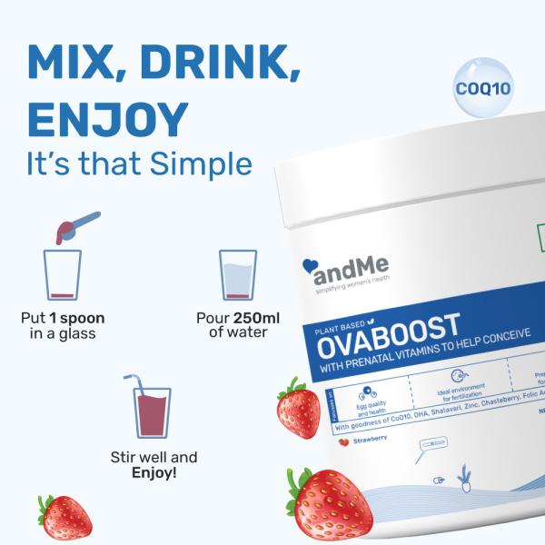 Andme OvaBoost Fertility Supplement Strawberry Flavour Drink Supplement ...