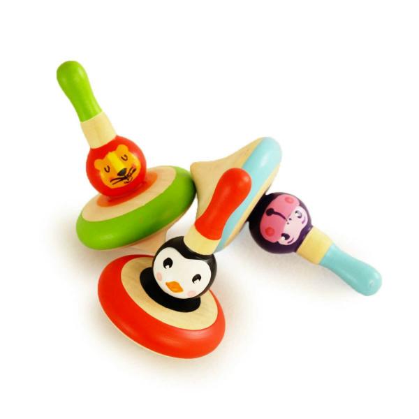 Shumee Multicolor Wooden Animal Spinning Tops With 3 Lattu (3Yrs Plus ...