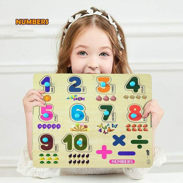 Grest Big Wooden Numbers and Animals Puzzle with Knobs, Educational and ...