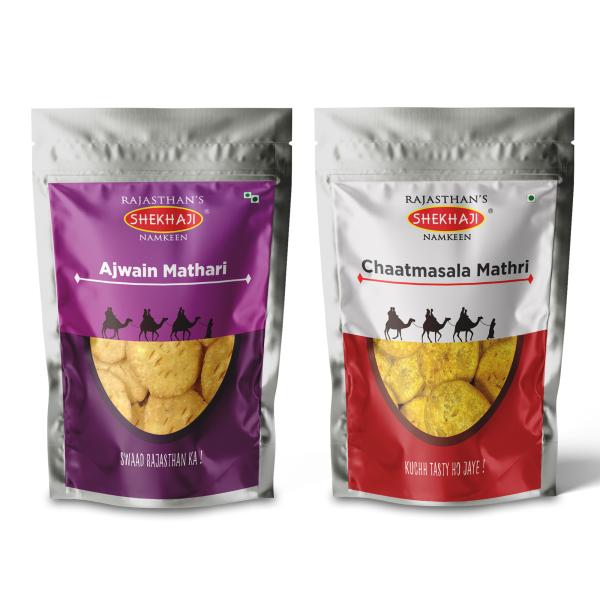 Shekhaji Ajwain Mathri and Chaat Masala Mathri combo 400 gm (Pack of 2 ...