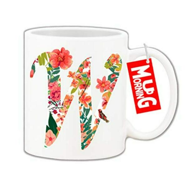 Mug Morning W Letter Mug Floral Design Coffee Mugs with Letter W W ...