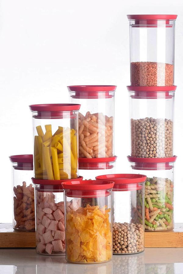 HELONIX Black Plastic Round Airtight Container Set 900 ml (Pack of 10 ...