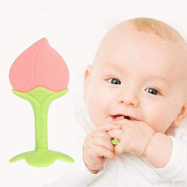 Grest Peach Fruit Shape Silicone Teether with Fruit Food Feeder Nibbler ...