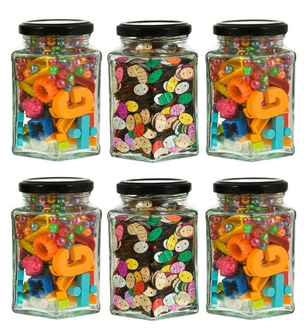 Machak Clear Glass Hexa Glass Container, 450 Ml (Pack Of 6) - JioMart