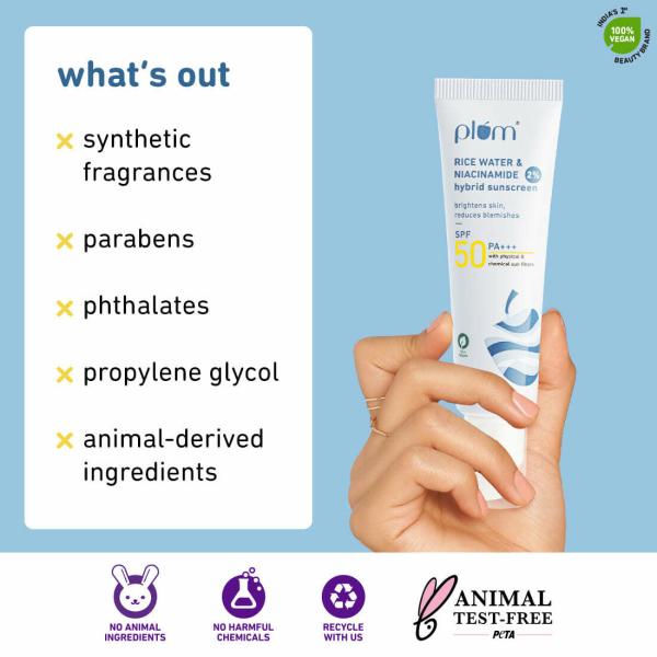 Plum 2% Niacinamide & Rice Water Hybrid Face Sunscreen with SPF 50 PA ...