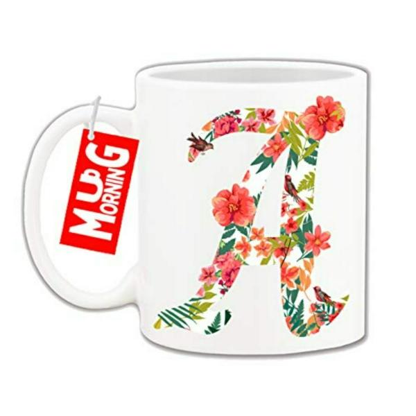 Mug Morning A Letter Mug Floral Design Coffee Mugs with Letter A A ...