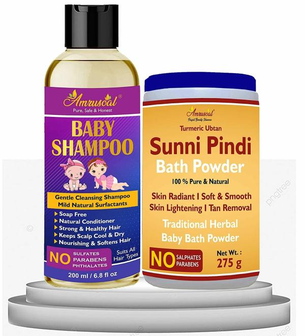 AMRUSOAL Premium Ubtan Sunni Pindi Bath Powder - 275g & Baby Shampoo ...