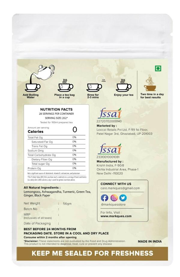 MarkQues Turmeric Ashwagandha Herbal Tea| Immunity Booster - JioMart