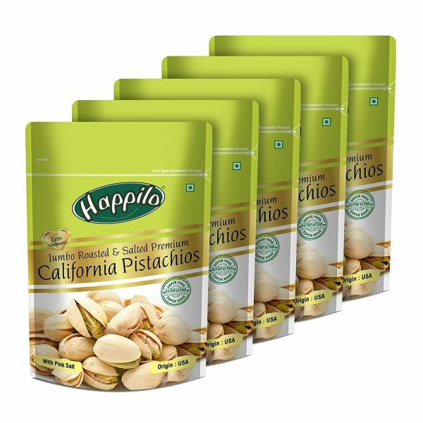 Happilo Premium Californian Oven Roasted & Salted Pistachios/Pista 200g (Pack of 5) | Super ...