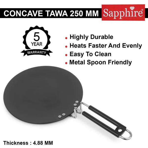 Sapphire Hard Anodized Concave Tawa with Plain 250mm/4.88mm - JioMart