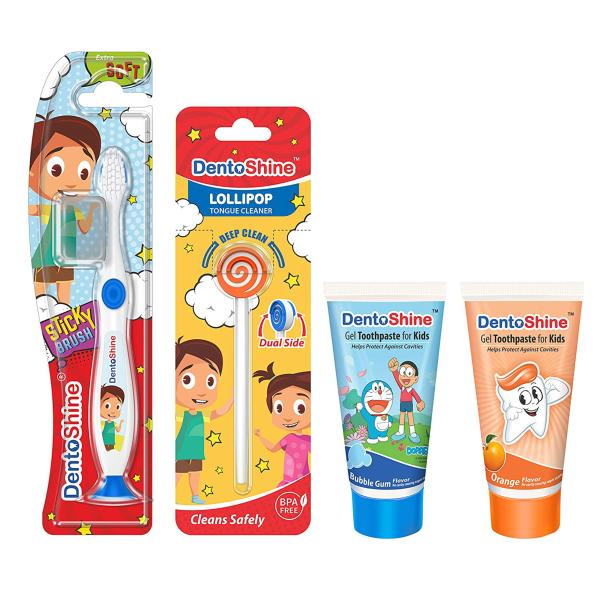 DentoShine Oral Care Combo Ages 2+ (Sticky Toothbrush for Kids ...