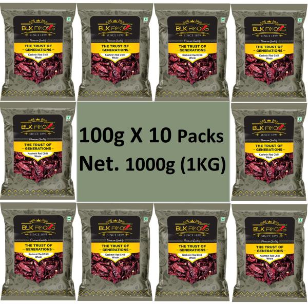 BLK Foods Daily 1Kg Kashmiri Red Chilli Whole (Less Spicy | Natural Red ...