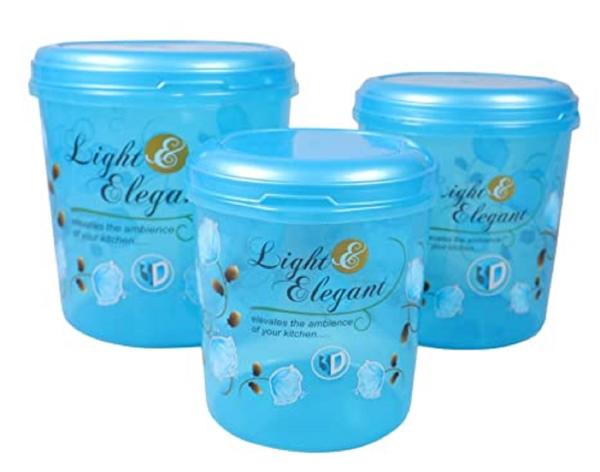 VM BOND Plastic Grocery Container,Storewell Container 3 PCS Set 5 kg 7.5kg 10kg Printed (BLUE ...