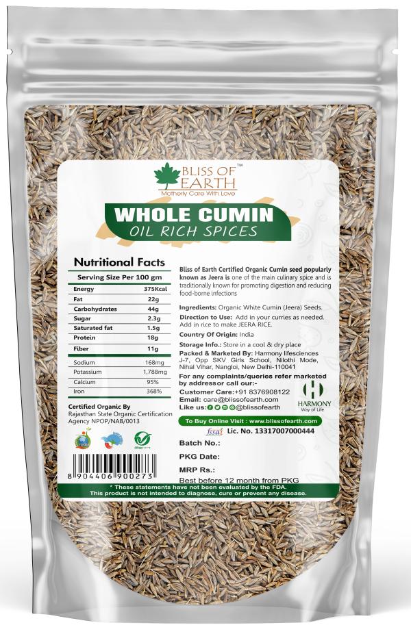 Bliss of Earth 1kg Organic Cumin Seed Jeera Whole Spice, Sabut Jeera ...