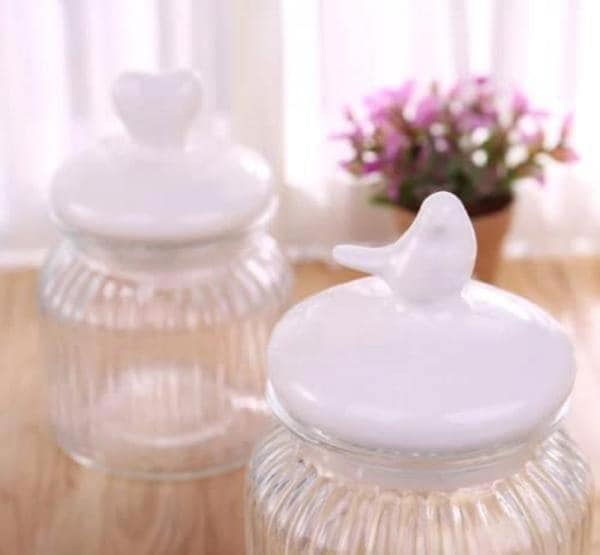 Cracker Transparent Glass, Ceramic Pop Jar With Heart Shape Lid Pickle ...