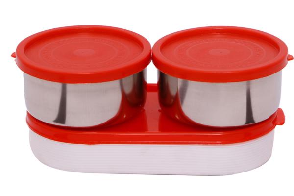 Carrolite 2 Steel air tight Containers 300 Ml + Chapati Tray 500 Ml/Red ...