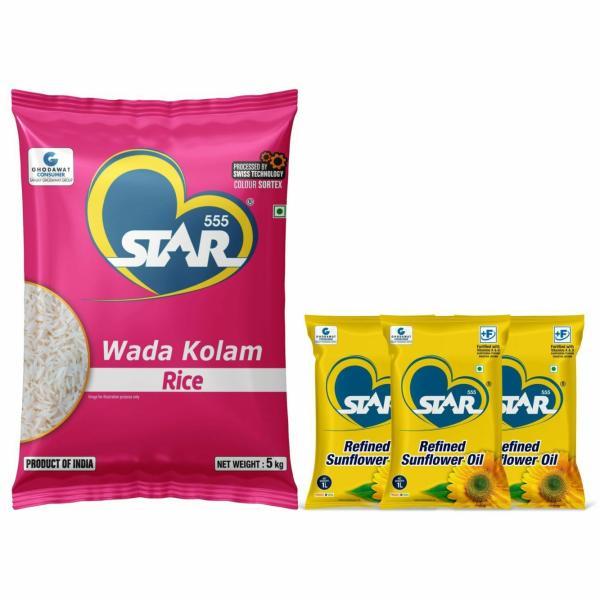Star 555 Refined Sunflower 1 Litre (Pack of 3) + Finest Quality Wada ...