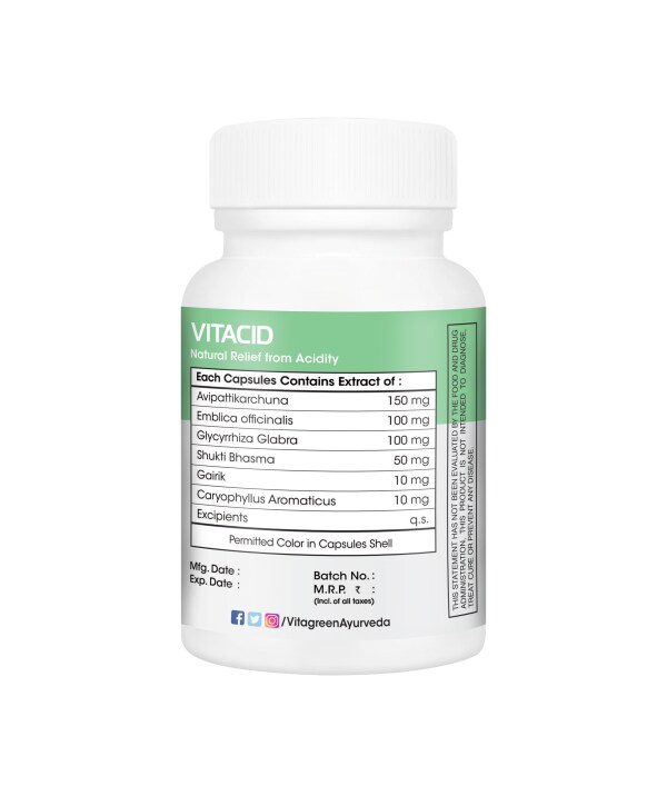 VitaGreen VITACID Capsules For Natural Relif From Acidity, Pure Natural ...