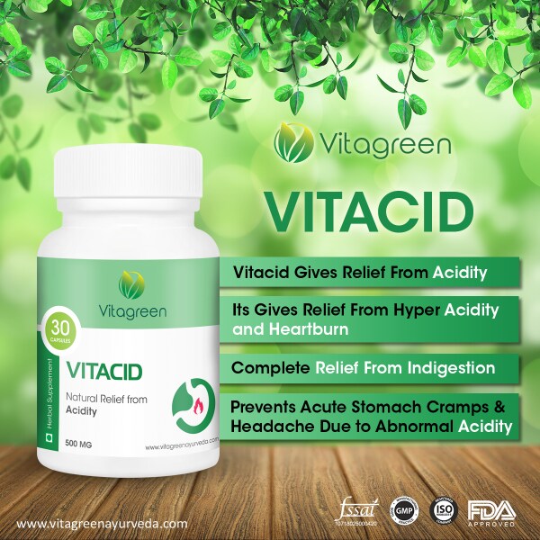 VitaGreen VITACID Capsules For Natural Relif From Acidity, Pure Natural ...