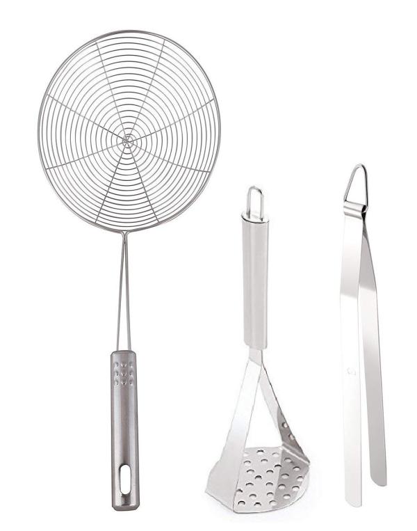 Wofier Masher And Stainless Steel Roti Chimta Tong - JioMart