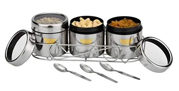 MARU Stainless Steel Masala Container | Set of 3 Masala Dabba With Wire ...
